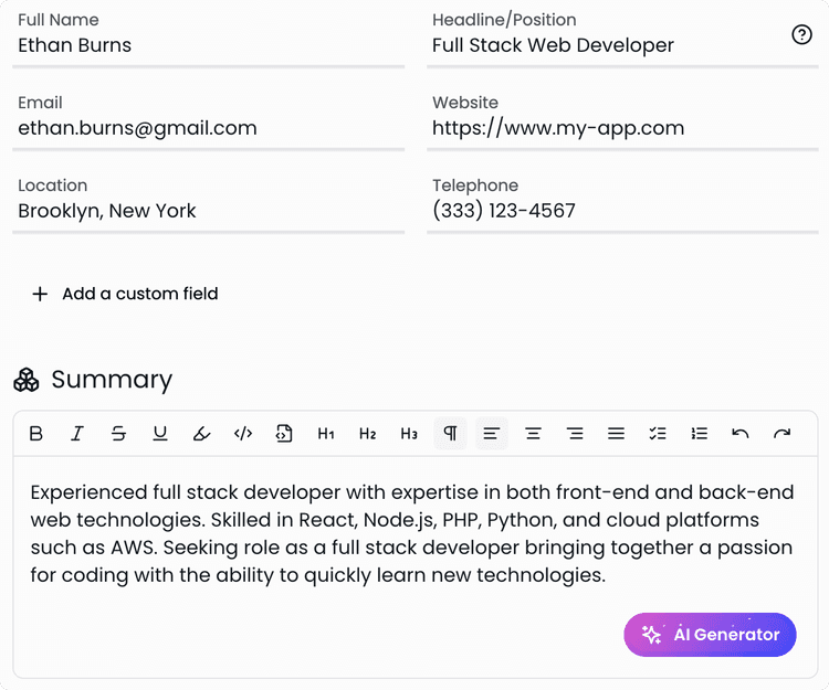 Free Tool to Create and Build Resume Online - TalenCat CV Maker